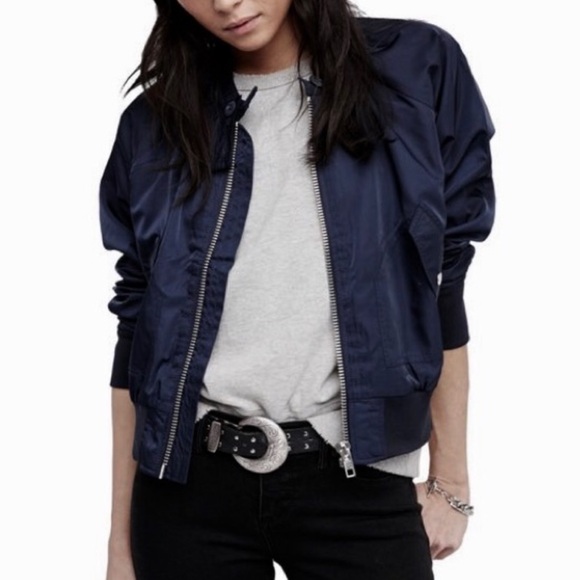 Free People | Jackets & Coats | Free People Navy Bomber Jacket | Poshmark